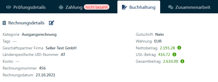 Detailansicht: Belege kontieren
